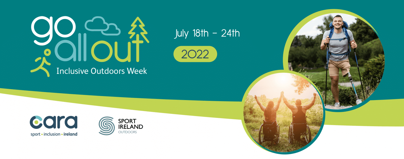 Go All Out event banner with two images of people being active outdoors ...